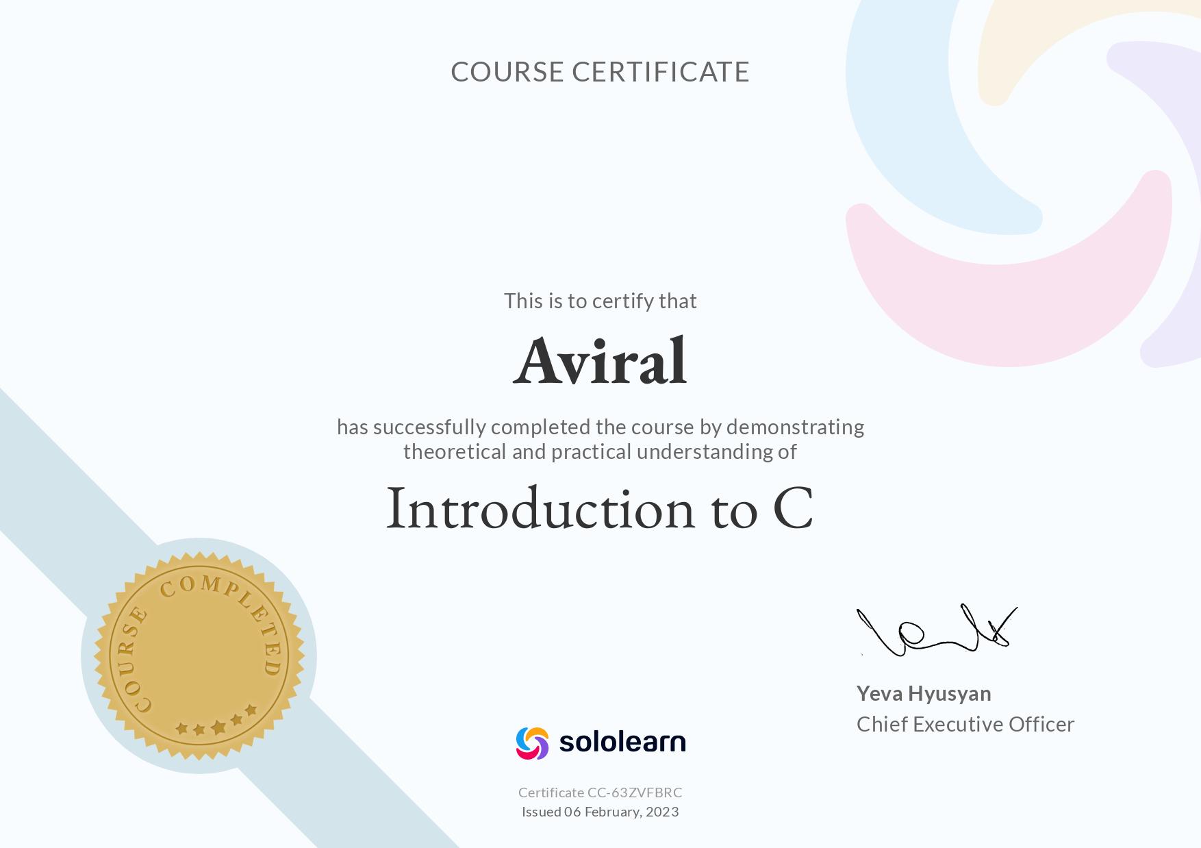 Certificate Aviral